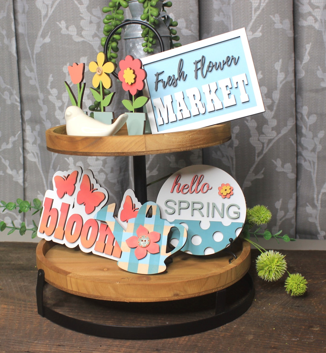 Spring Tier Tray, Spring Décor, Flower Tier Tray, Flower Décor, Bloom ...