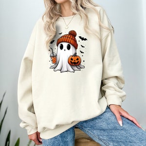Cute Halloween Ghost Sweatshirt, Ghost With Beanie, Fall Design ...