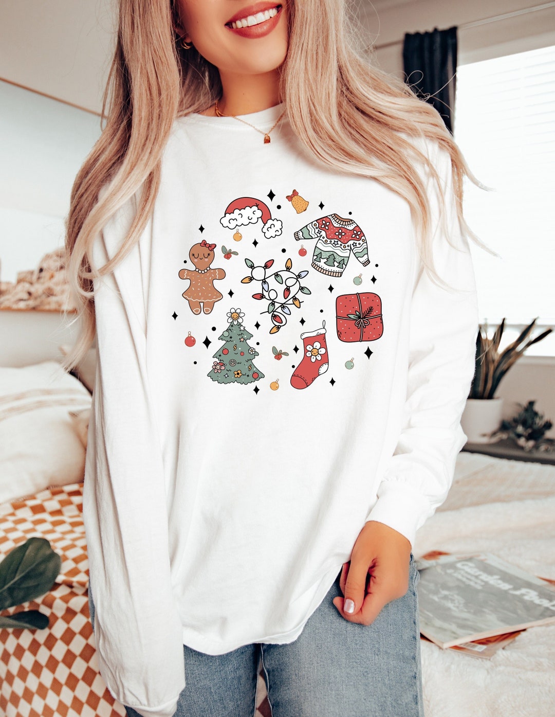 Long Sleeve Retro Christmas Comfort Colors Shirt, Christmas Favorites ...