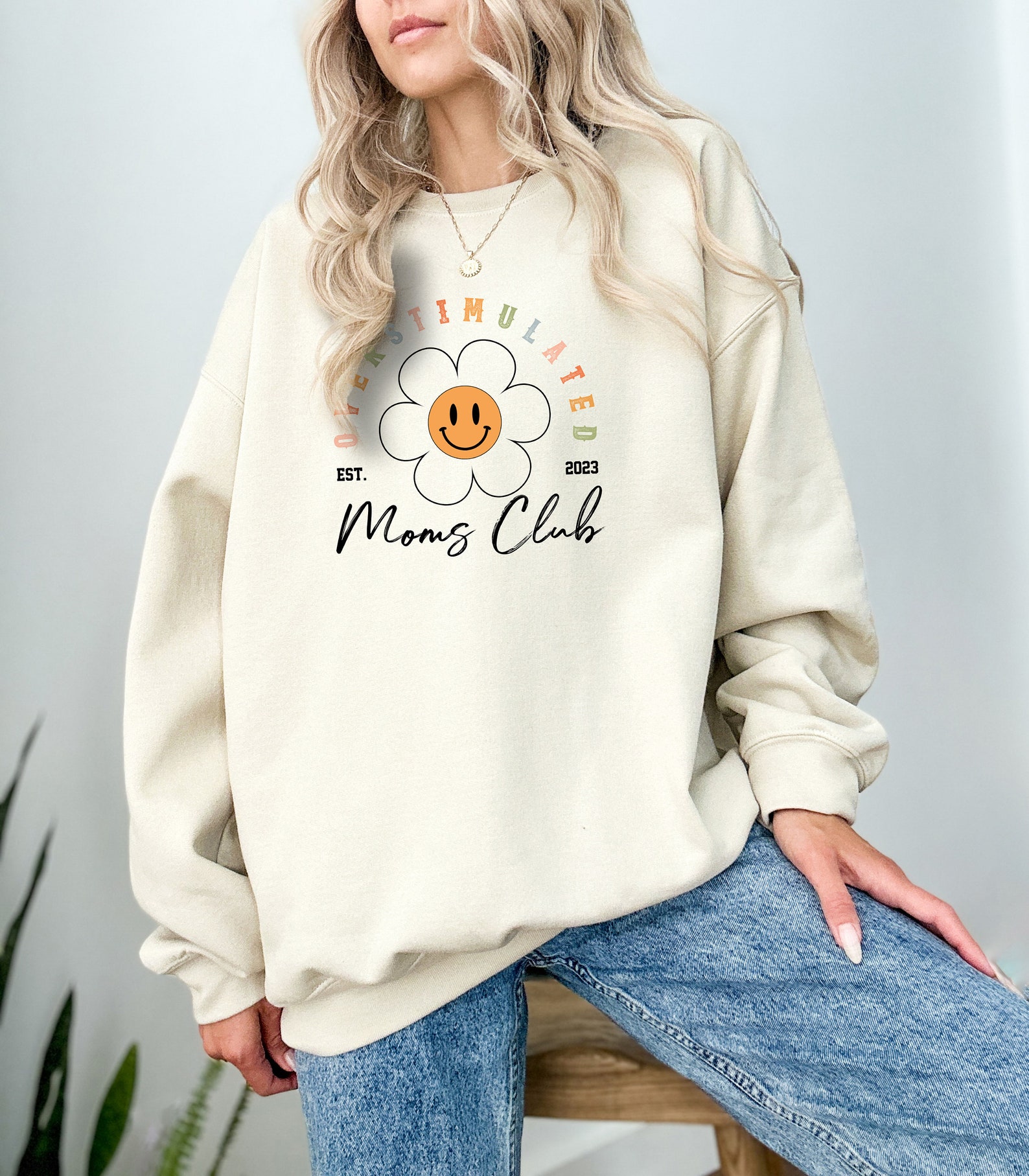 Overstimulated Moms Club Sweatshirt: Funny Mama Flower Smiley Design - Etsy