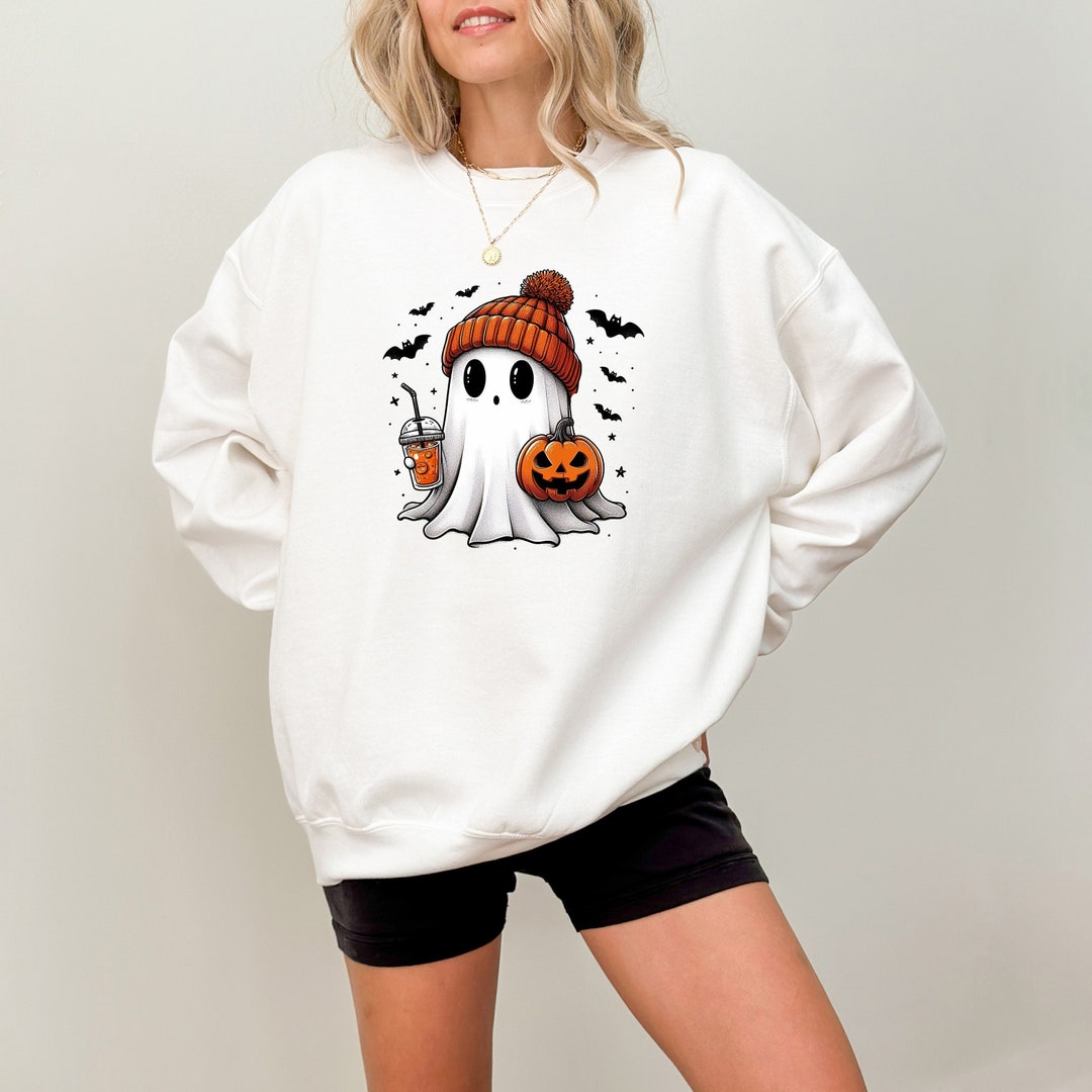 Cute Halloween Ghost Sweatshirt, Ghost With Beanie, Fall Design ...