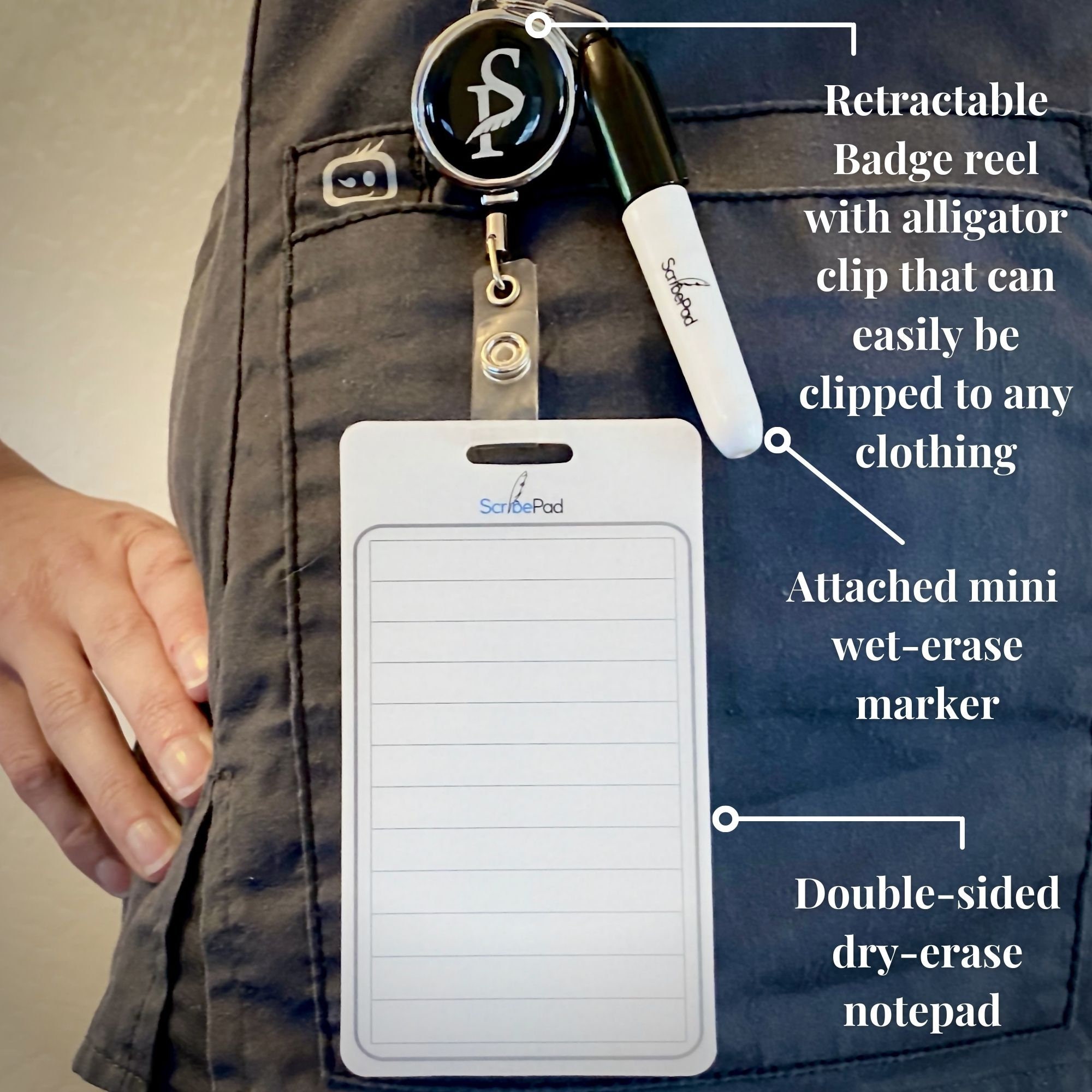 Scribepad - A Dry-erase Notepad Attached to a Retractable Badge Reel ...