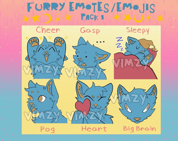 Furry Emote / Emoji Pack 1 Canine or Feline Base, Color Guides and ...