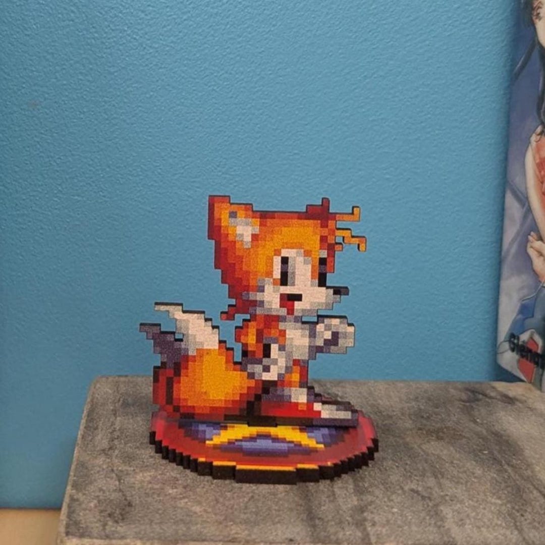 Tails Wooden Figurine From Sonic Mania. A Small Pixel Art Figurine, the ...