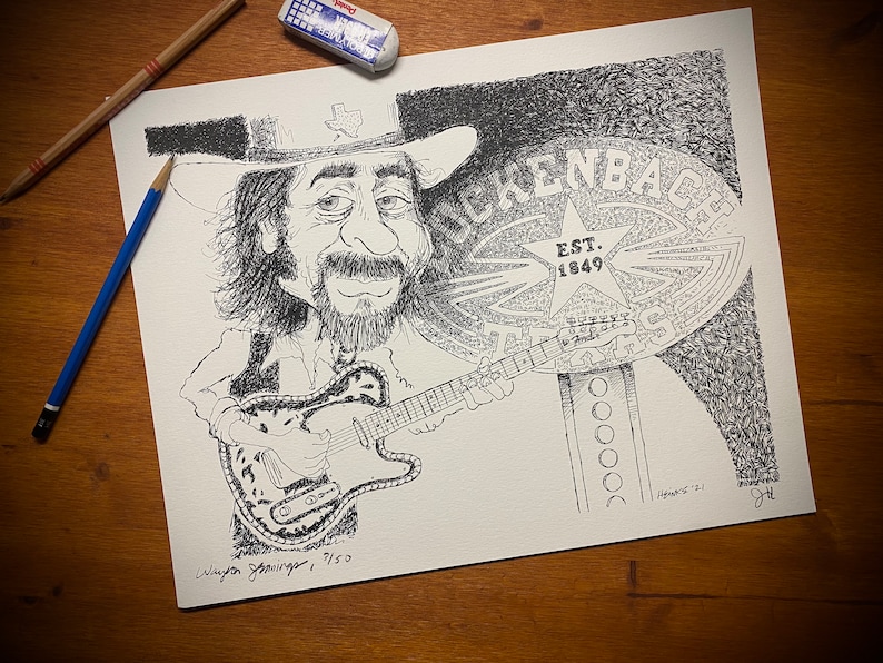 Waylon Jennings Illustration, Limited Edition Print, Hand-signed and ...