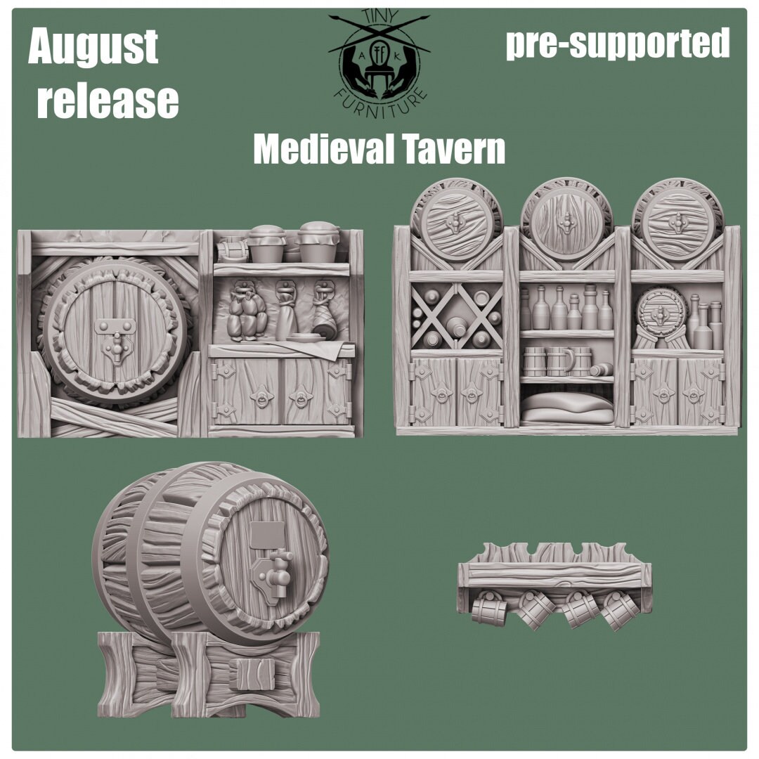 Medieval Tavern Set Tiny Furniture 3D Printed Gaming - Etsy
