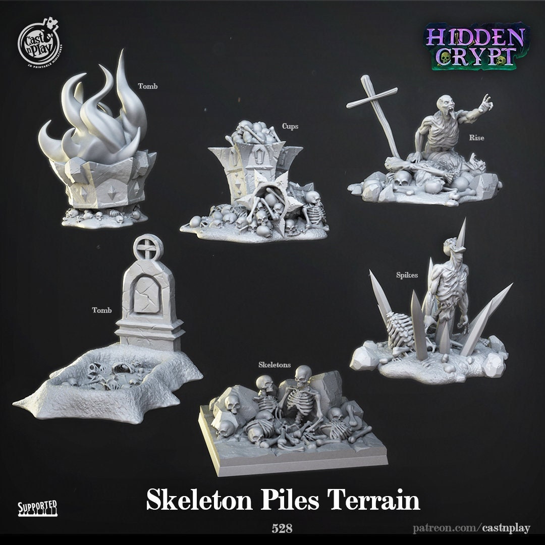 Skeleton Piles Terrain, Cast N Play Hidden Crypt 3D Printed Gaming ...