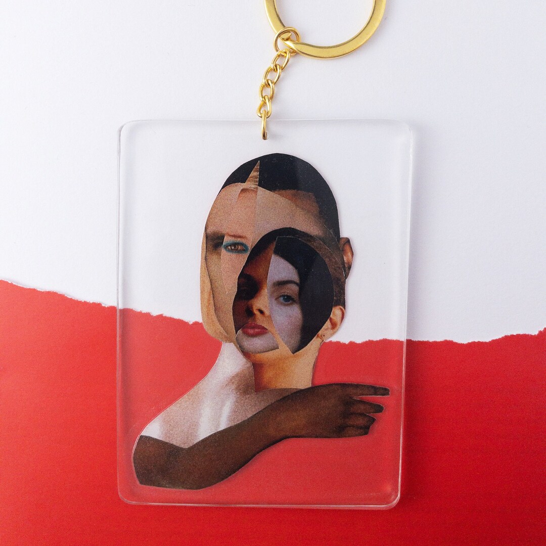 Original Collage Art Key Ring - Woman1 2021 - Unique Key Ring - Chunky ...
