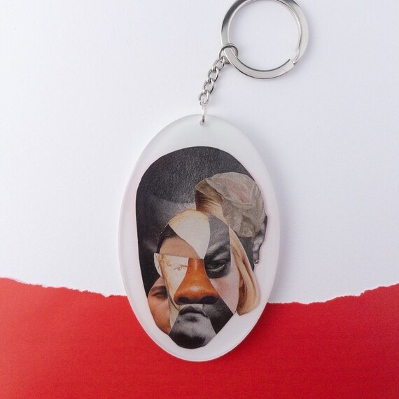 Original Collage Art Key Ring Man1 2021 Unique Key Ring - Etsy