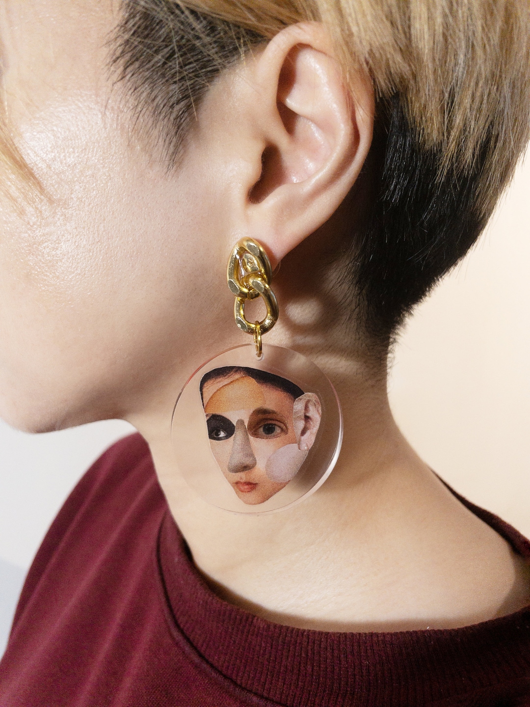 Original Collage Art Earrings Girl and Cat 2021 Unique Handmade ...