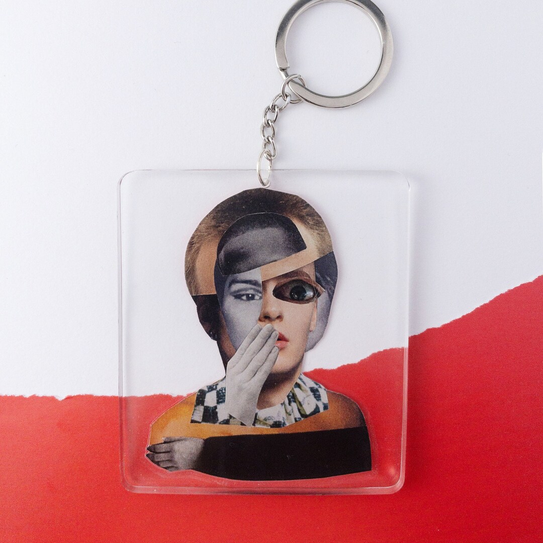 Original Collage Art Key Ring - Woman3 2021 - Unique Key Ring - Chunky ...