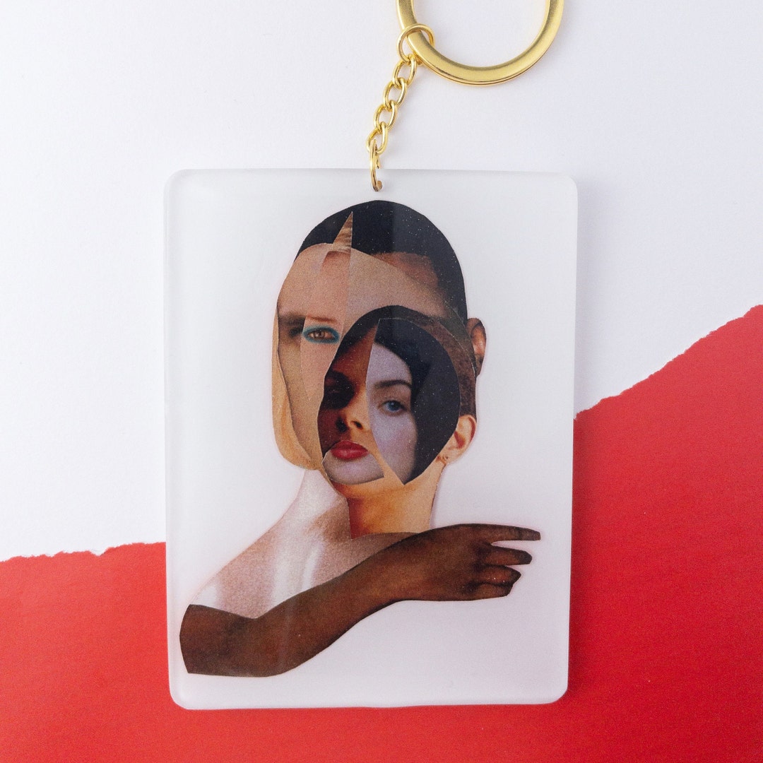 Original Collage Art Key Ring - Woman1 2021 - Unique Key Ring - Chunky ...