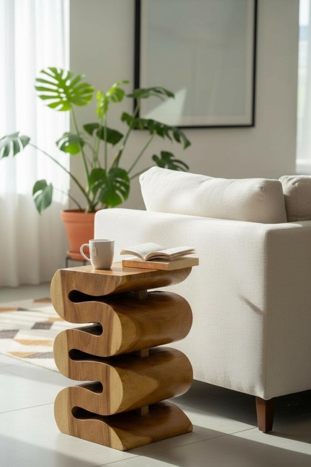 Unique Saman Wood Snake Stool: Handcrafted, Curved Design for Versatile ...