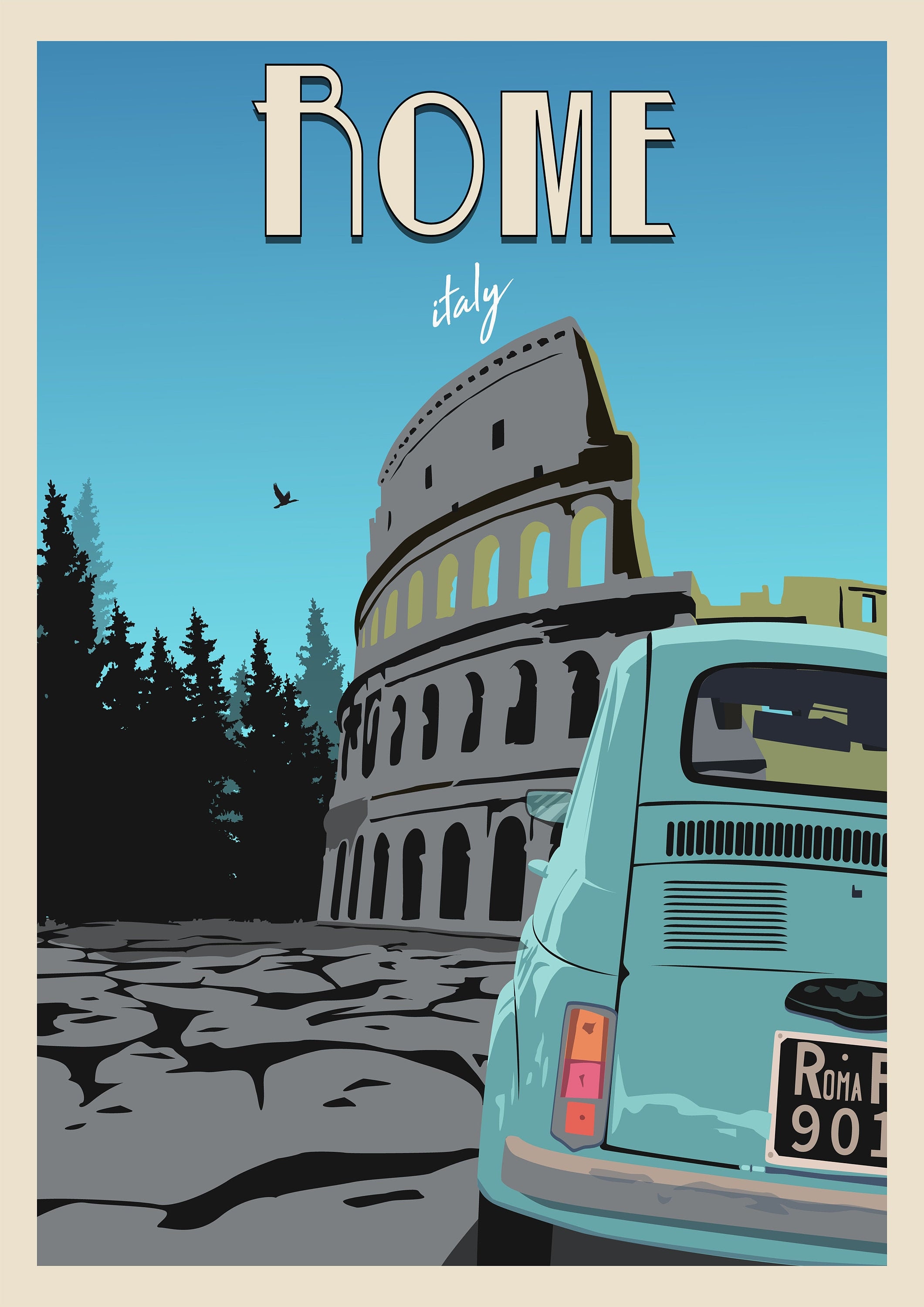 Retro Travel Poster Rome Italy Etsy