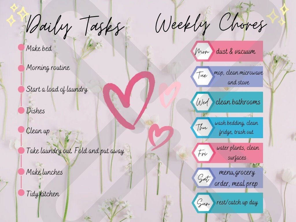 Printable Chore Chart With Daily and Weekly Tasks - Etsy