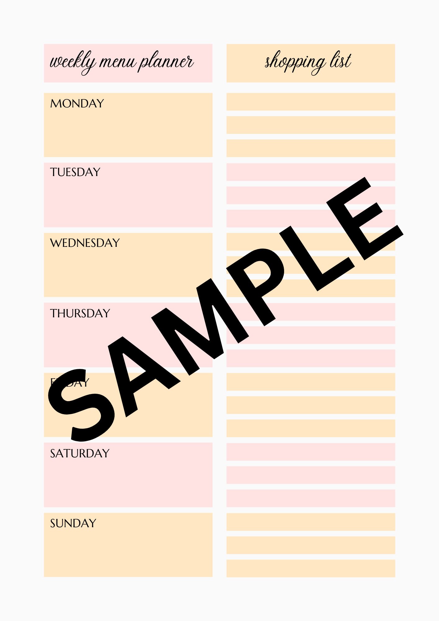 Weekly Menu Planner Pdf Sheet Printable, Menu Printable, Spending ...