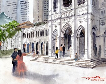 Colourful Peranakan Shop Houses Joo Chiat Road, Singapore Watercolour ...