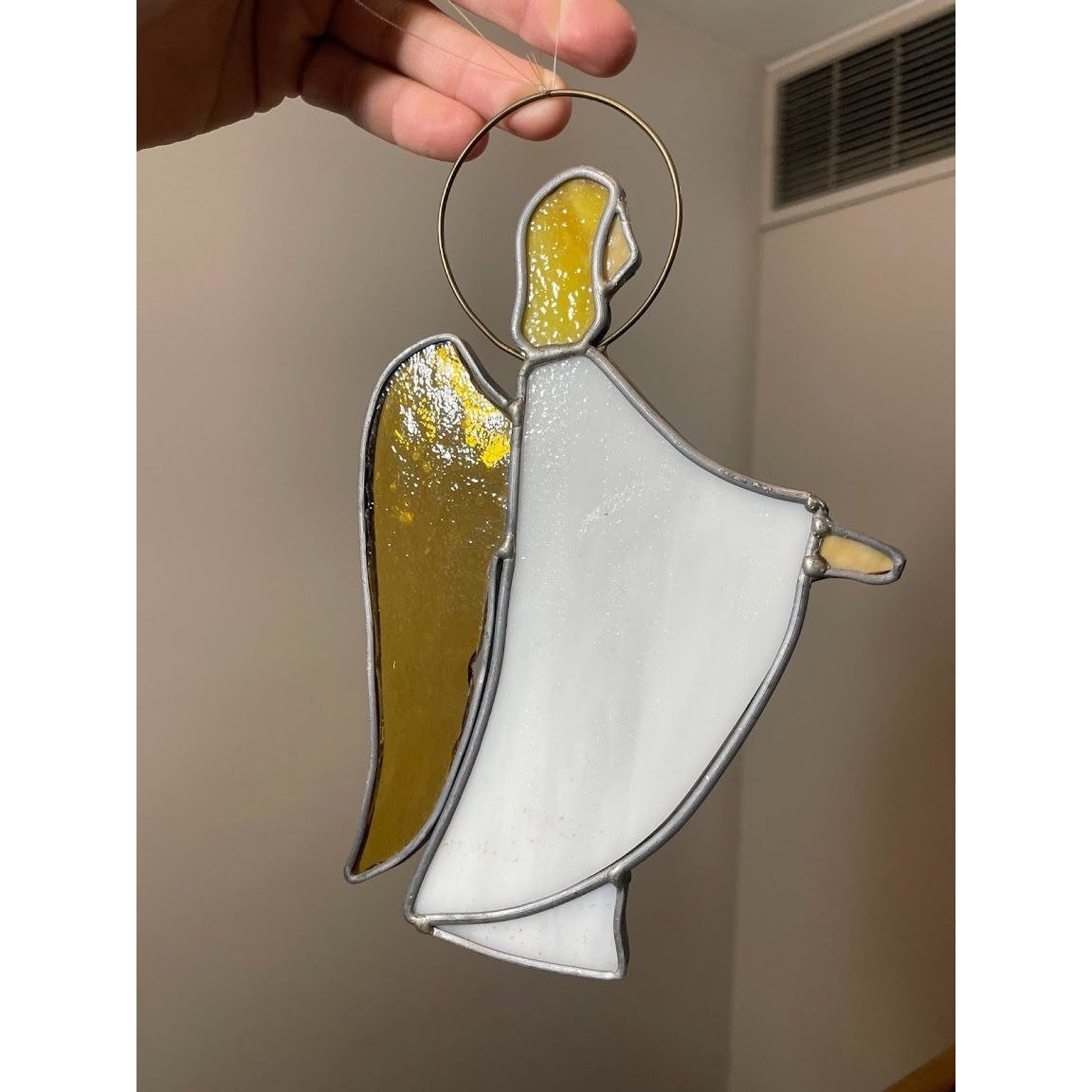 Vintage Stained Glass Angel Window Suncatcher- Ornament- Memorial- Gift ...