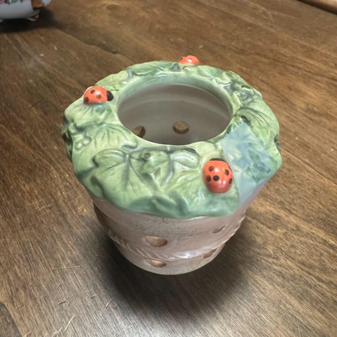 Vintage Hallmark 3 Ceramic Lady Bug Flower Pot Tea Light Votive Candle ...