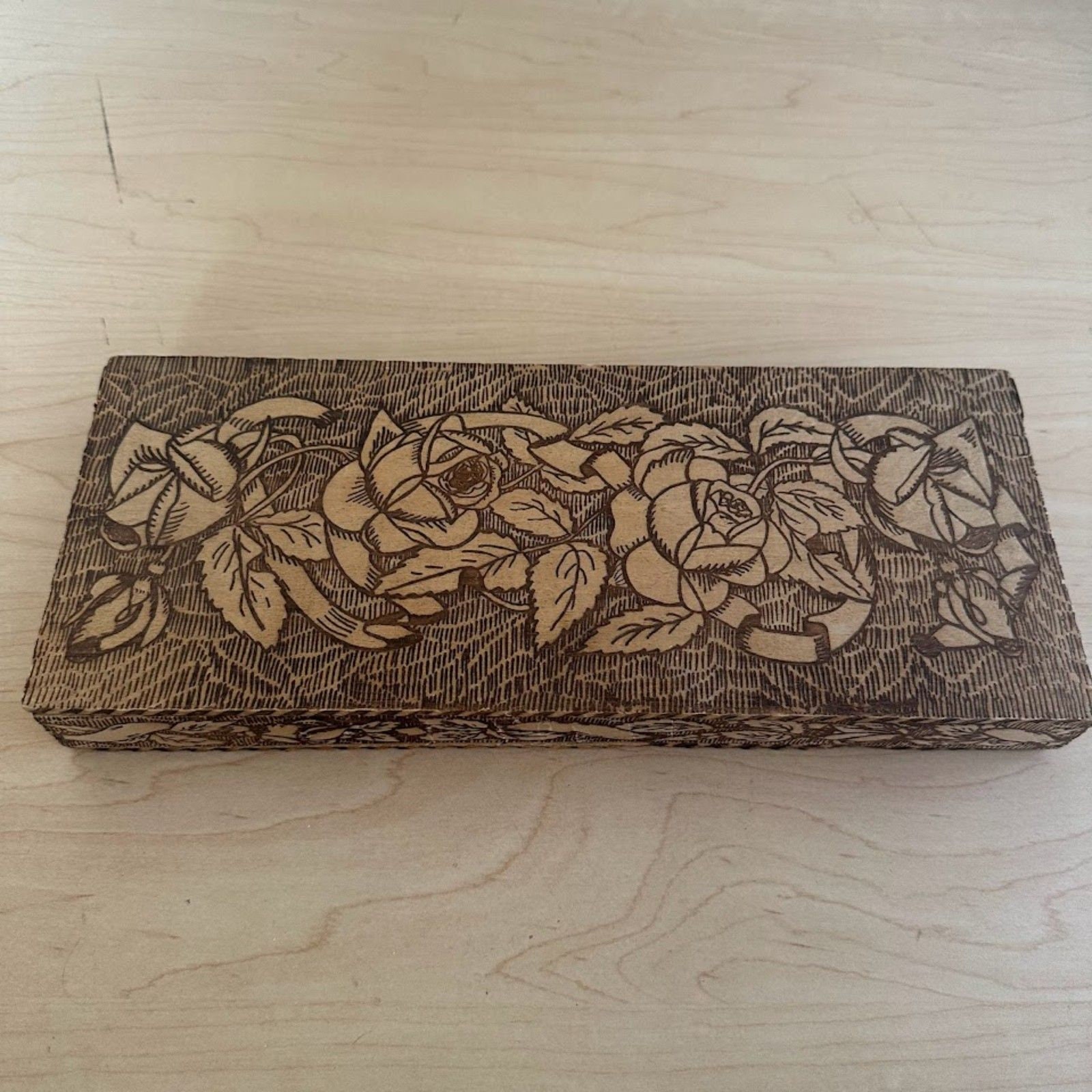 Antique Wizard L. F. Grammes & Son Wooden Box Pyrography Floral - Etsy