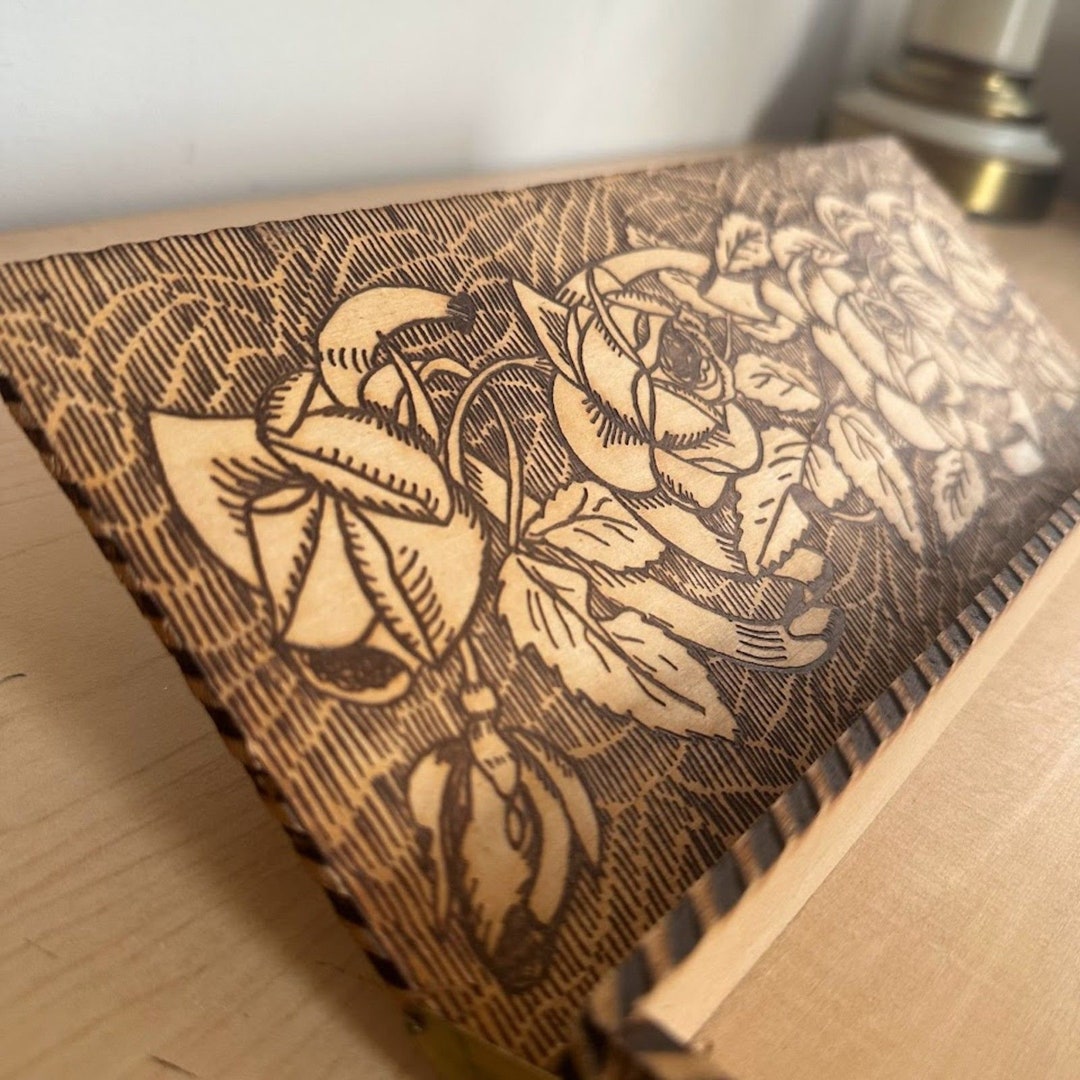 Antique Wizard L. F. Grammes & Son Wooden Box Pyrography Floral - Etsy