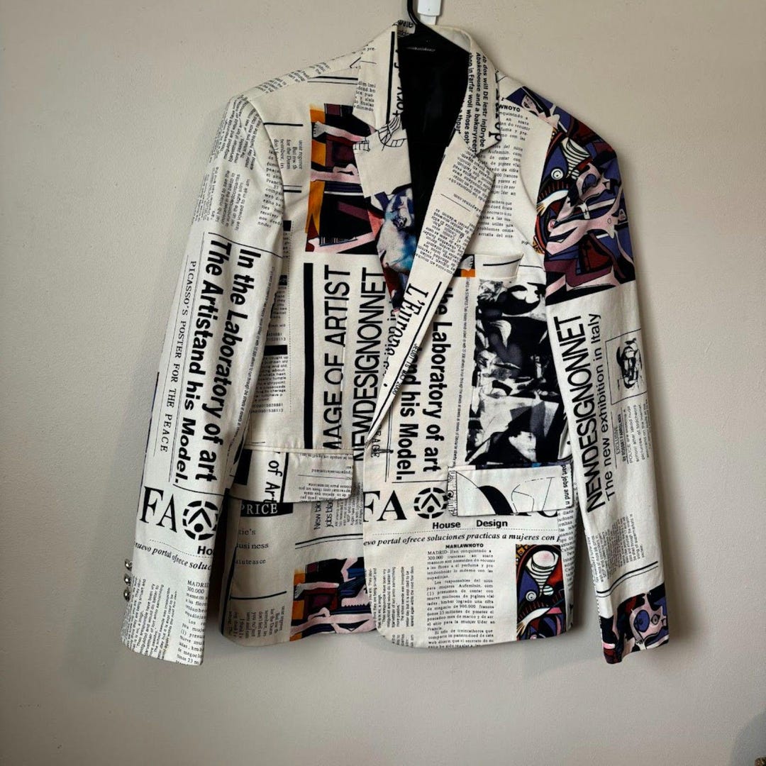 Vintage Old Newspaper Print Blazer One Button Regular Fit - Etsy