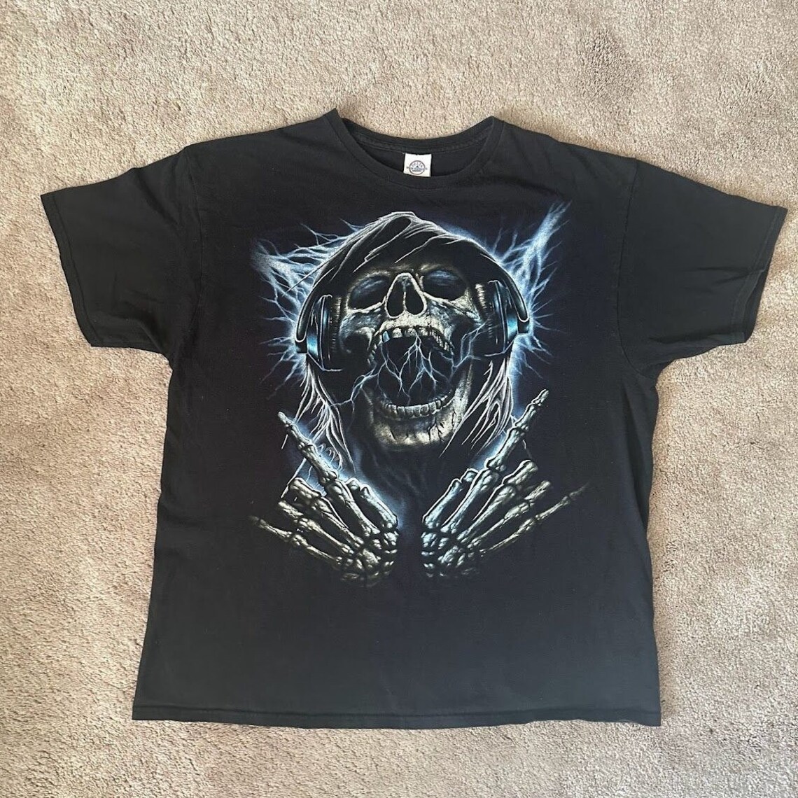 Vintage Y2K Cyber Skull W/ Headphones Graphic Black T Shirt XL - Etsy
