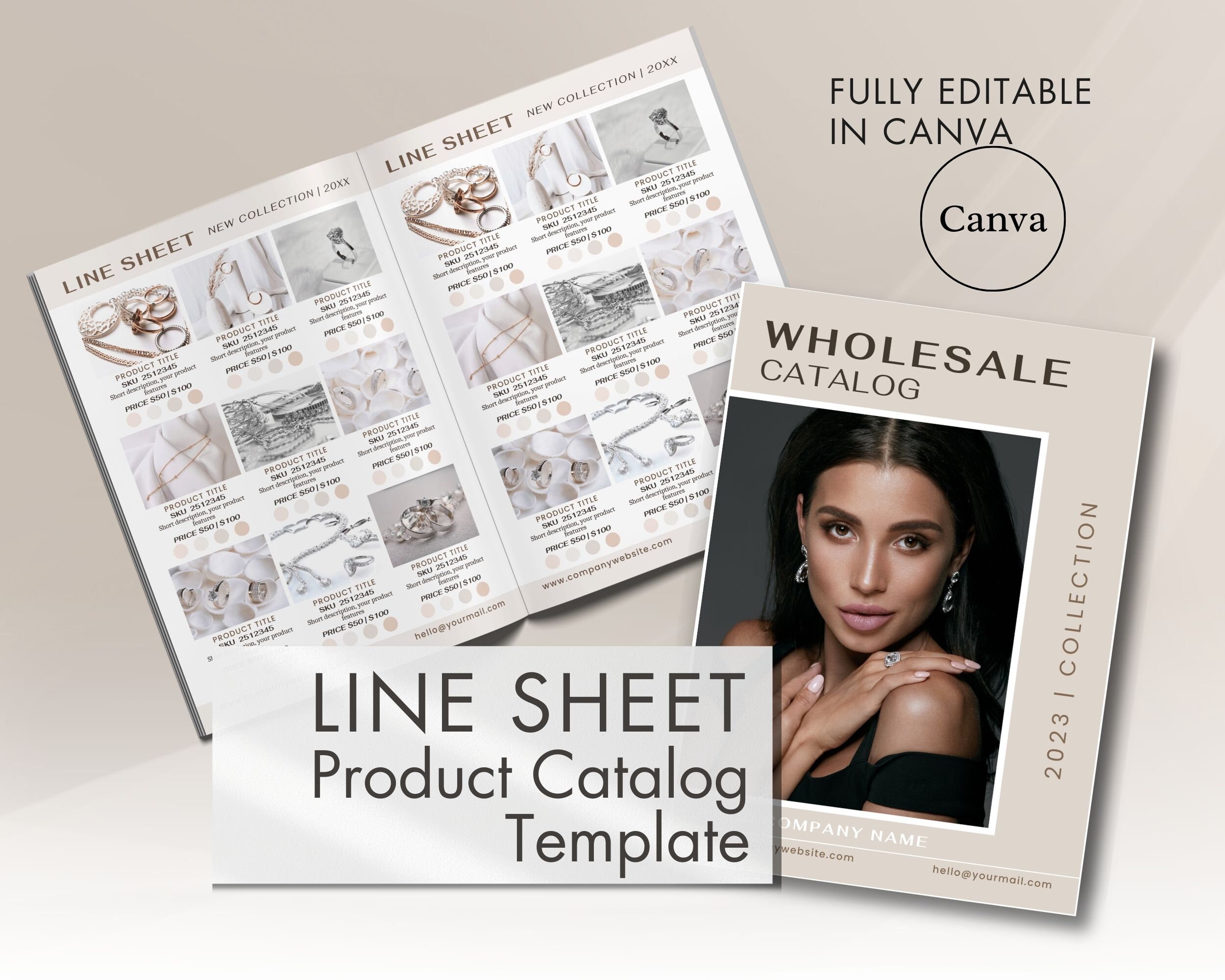 Line Sheet Template for Wholesale. Jewelry Line Sheet Canva. Editable ...