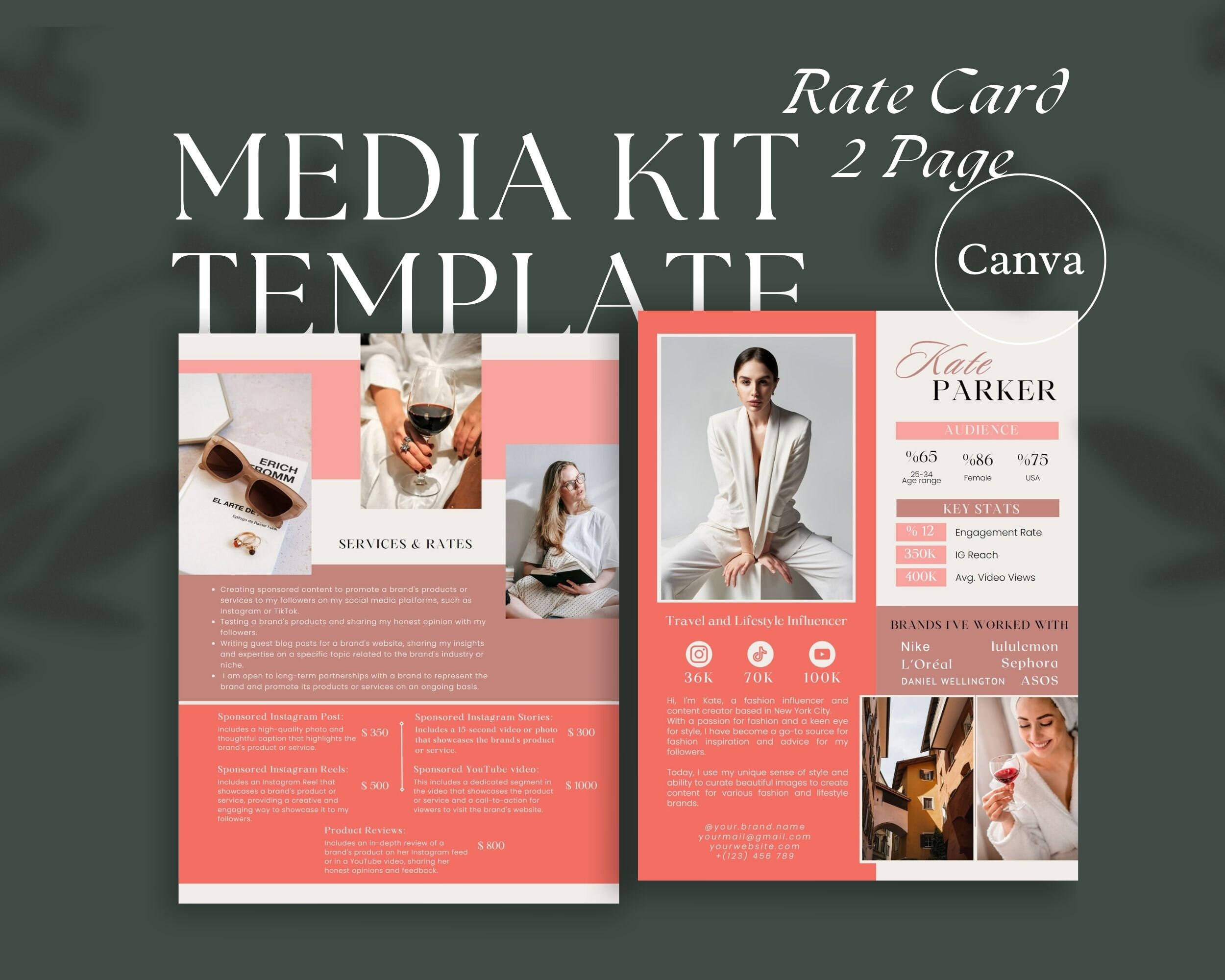 Media Kit Canva Template. Influencer Rate Card. UGC Media Kit 2 Pages ...
