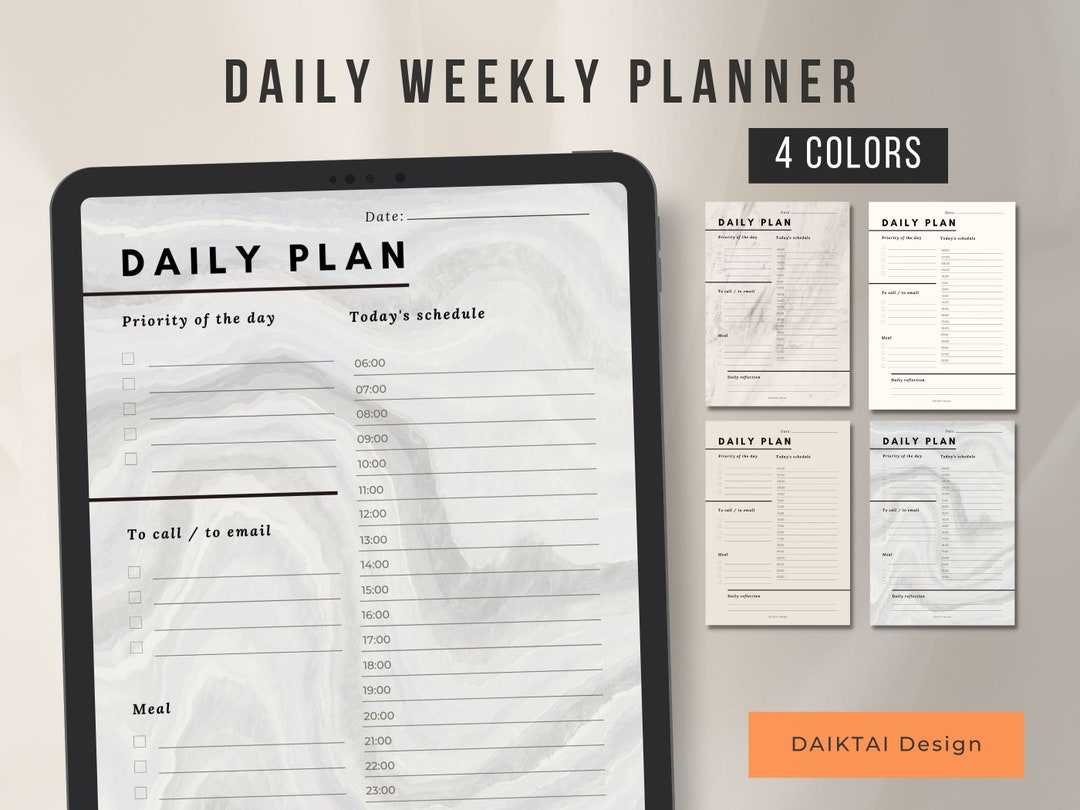 Hourly Planner Digital. 4 Color Daily Routine Planner. Digital to Do ...