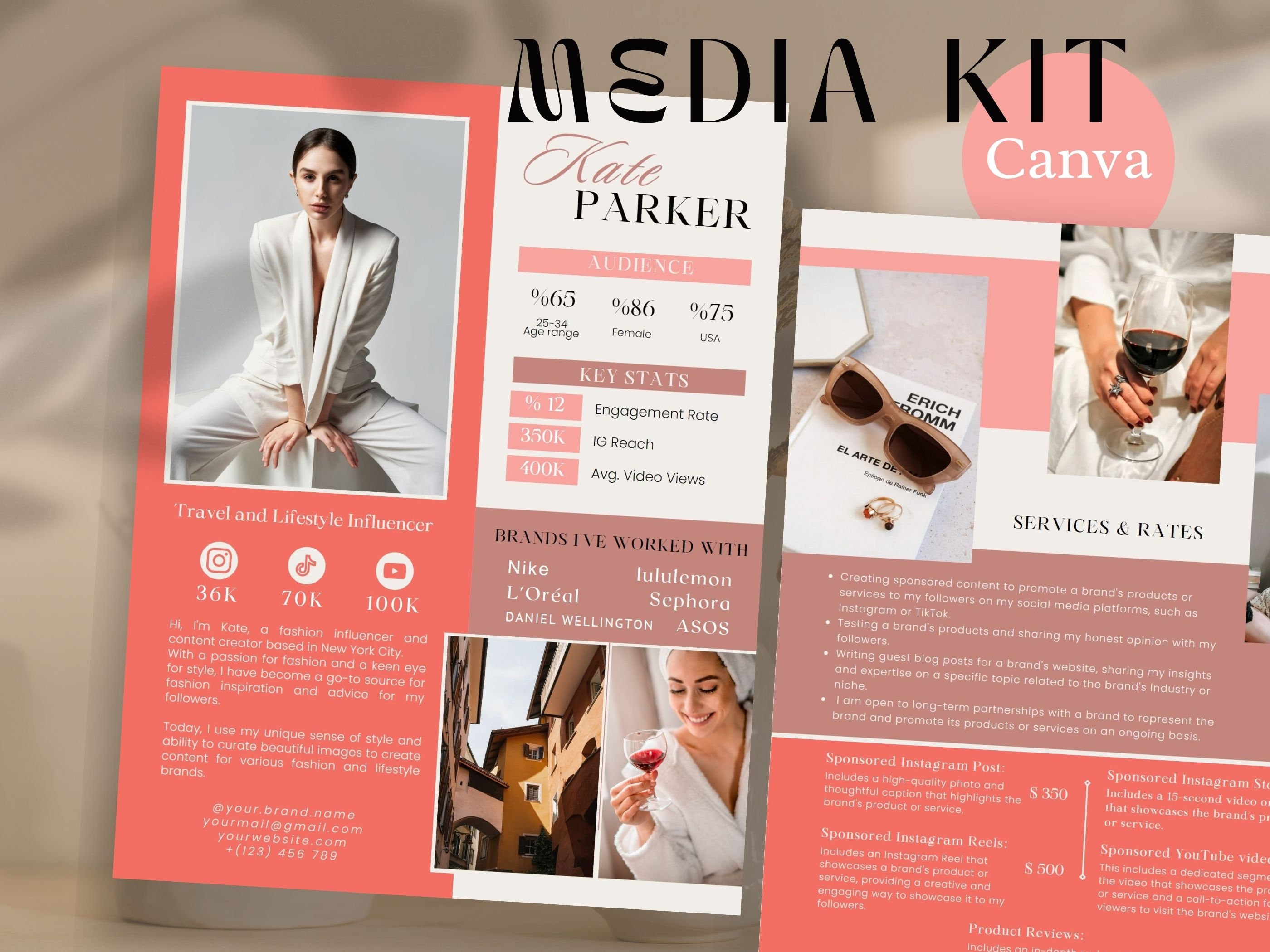 Media Kit Canva Template. Influencer Rate Card. UGC Media Kit 2 Pages ...