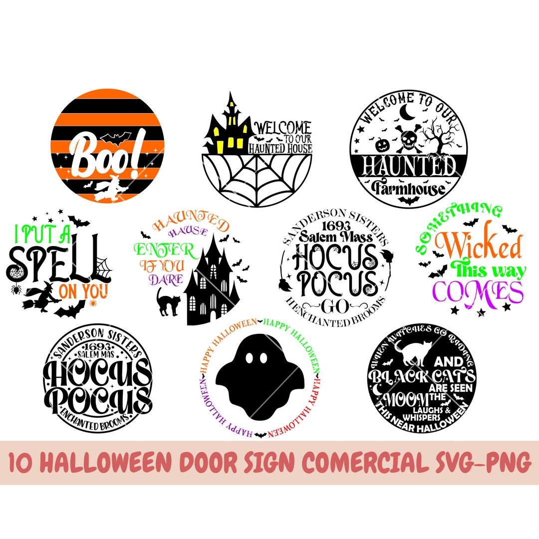 Halloween Round Sign SVG Bundle, Halloween Round Door Hanger Svg ...