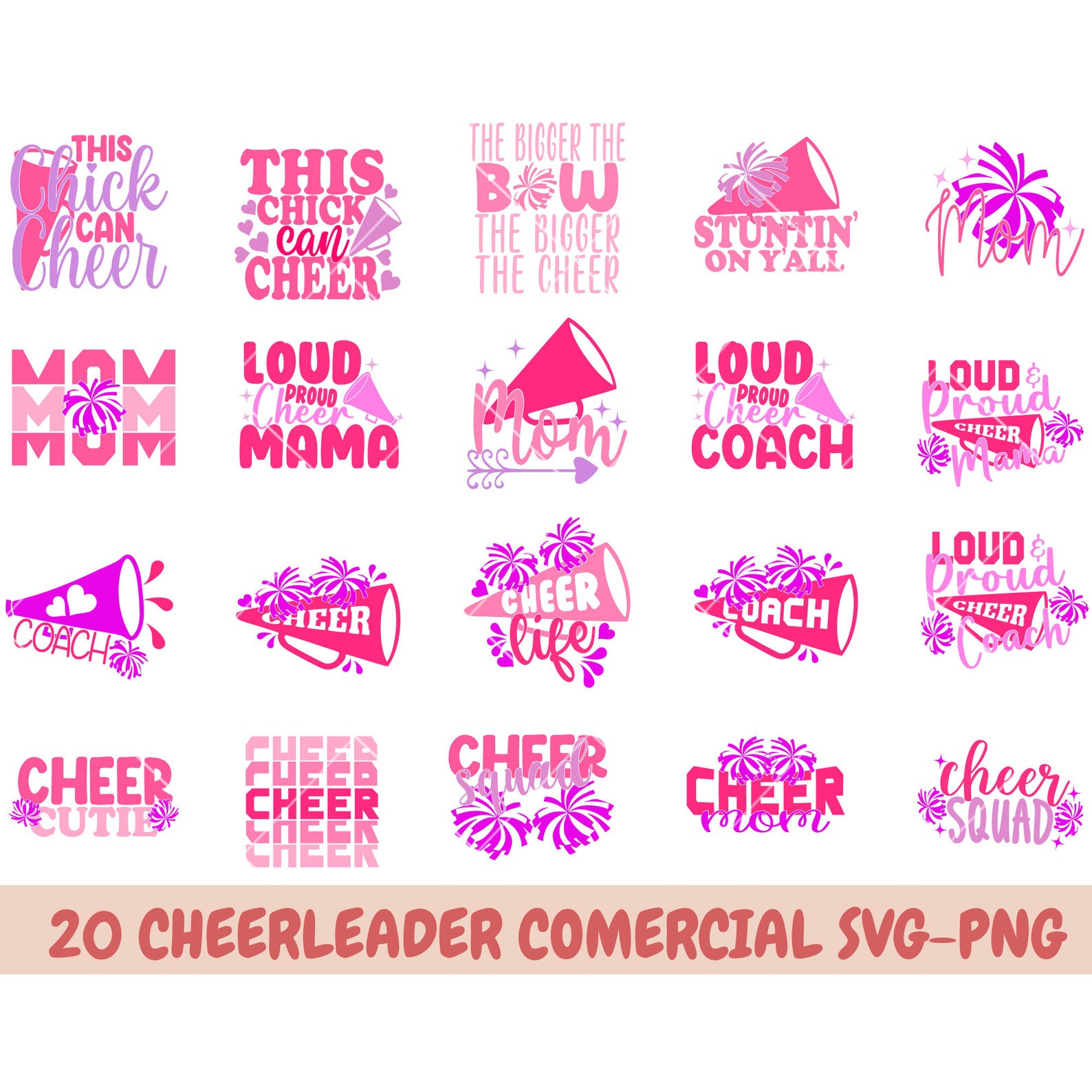 Cheer BIG SVG Bundle, Cheerleading SVG, Cheer Svg, Megaphone Svg, Cheer ...