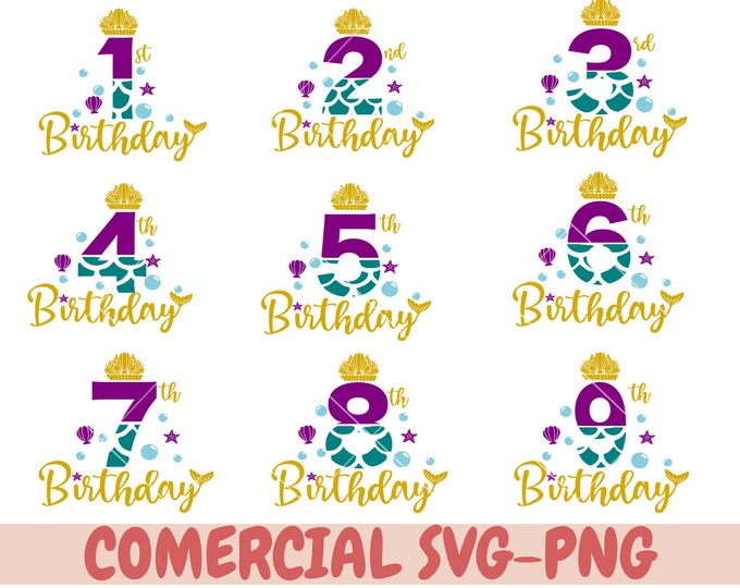 Mermaid 6th Birthday Party Decorations, Mermaid Birthday Bundle Svg ...