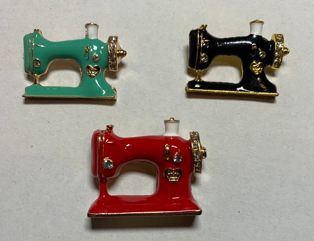 Vintage Sewing Machine Brooch/charm Pin With swarovski Style Crystals 3 ...