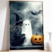 Witch Ghost Bat and Pumpkin Print, Halloween Art Poster, Spooky Ghost ...