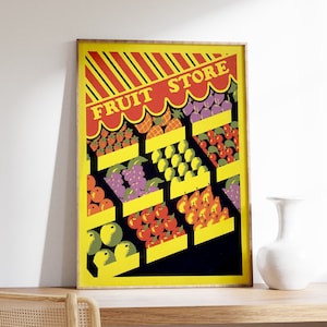 Fruit Store Poster, Fruit Print, Botanical Print, Abstract Wall Art ...