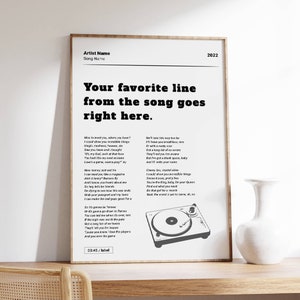 Custom Song Poster, Your Song Print, Lyric Wall Art, Personalised ...