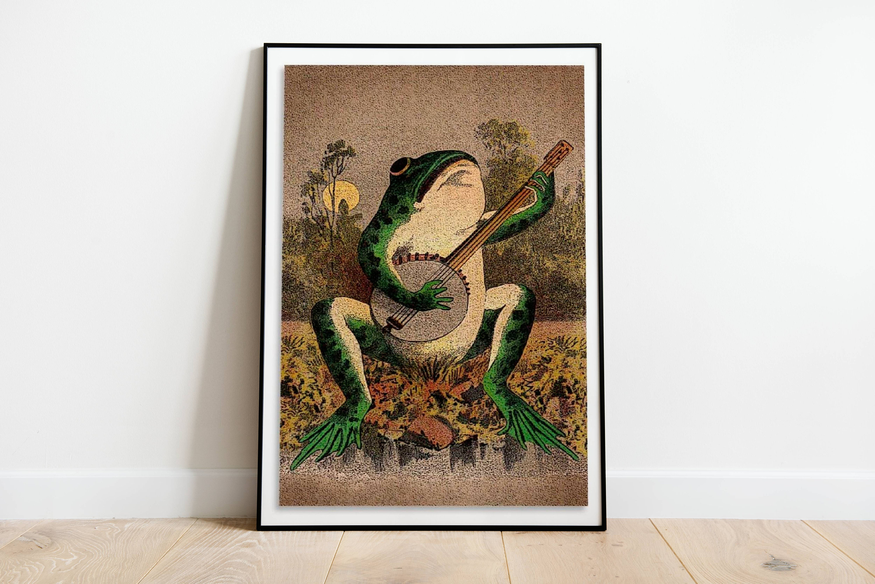 Frog Playing Banjo Vintage Art Print, Moonlight Retro Poster - Etsy