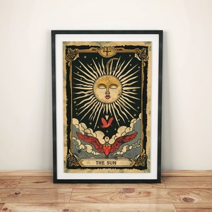 The Sun Tarot Card Poster, Sun Tarot Card Print, Vintage Tarot Wall Art ...