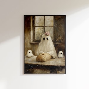 Ghost Family Baking a Bread Halloween Print, Halloween Poster, Spooky ...
