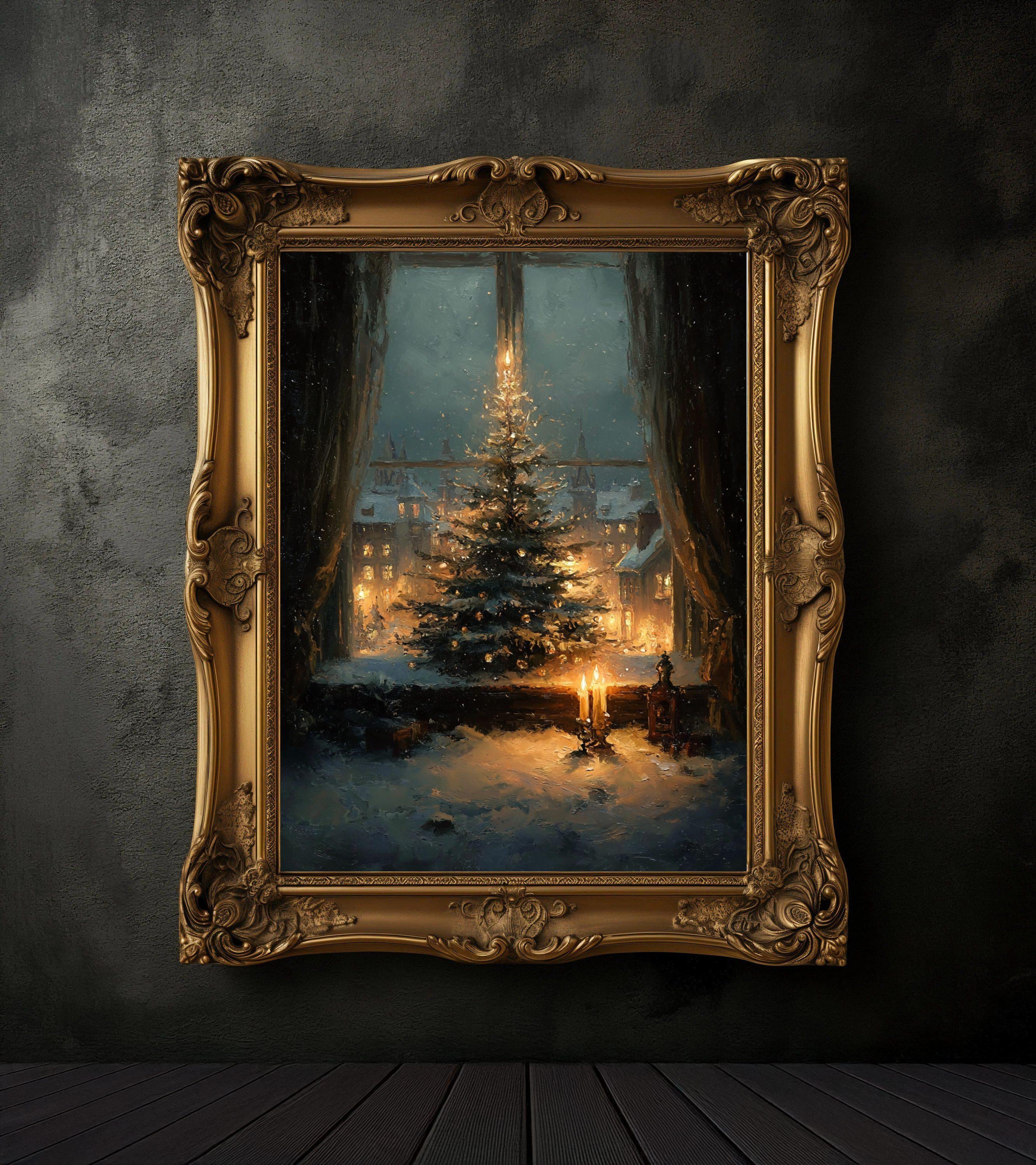 Moody Christmas Tree and Candles Print, Christmas Decor Printable Wall ...