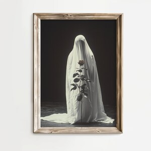 Ghost Holding A Rose Halloween Print, Halloween Art Poster, Spooky ...