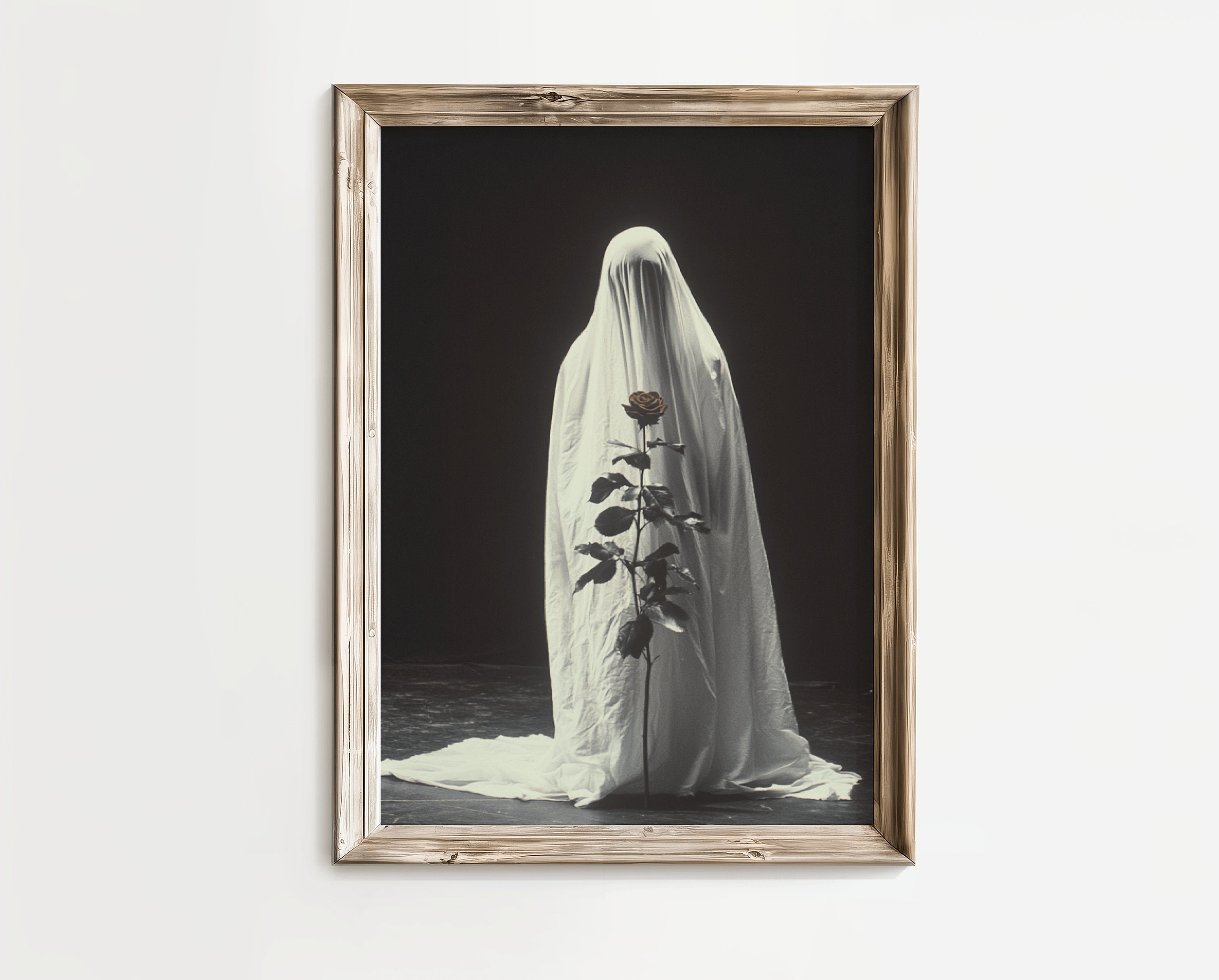 Ghost Holding A Rose Halloween Print, Halloween Art Poster, Spooky ...