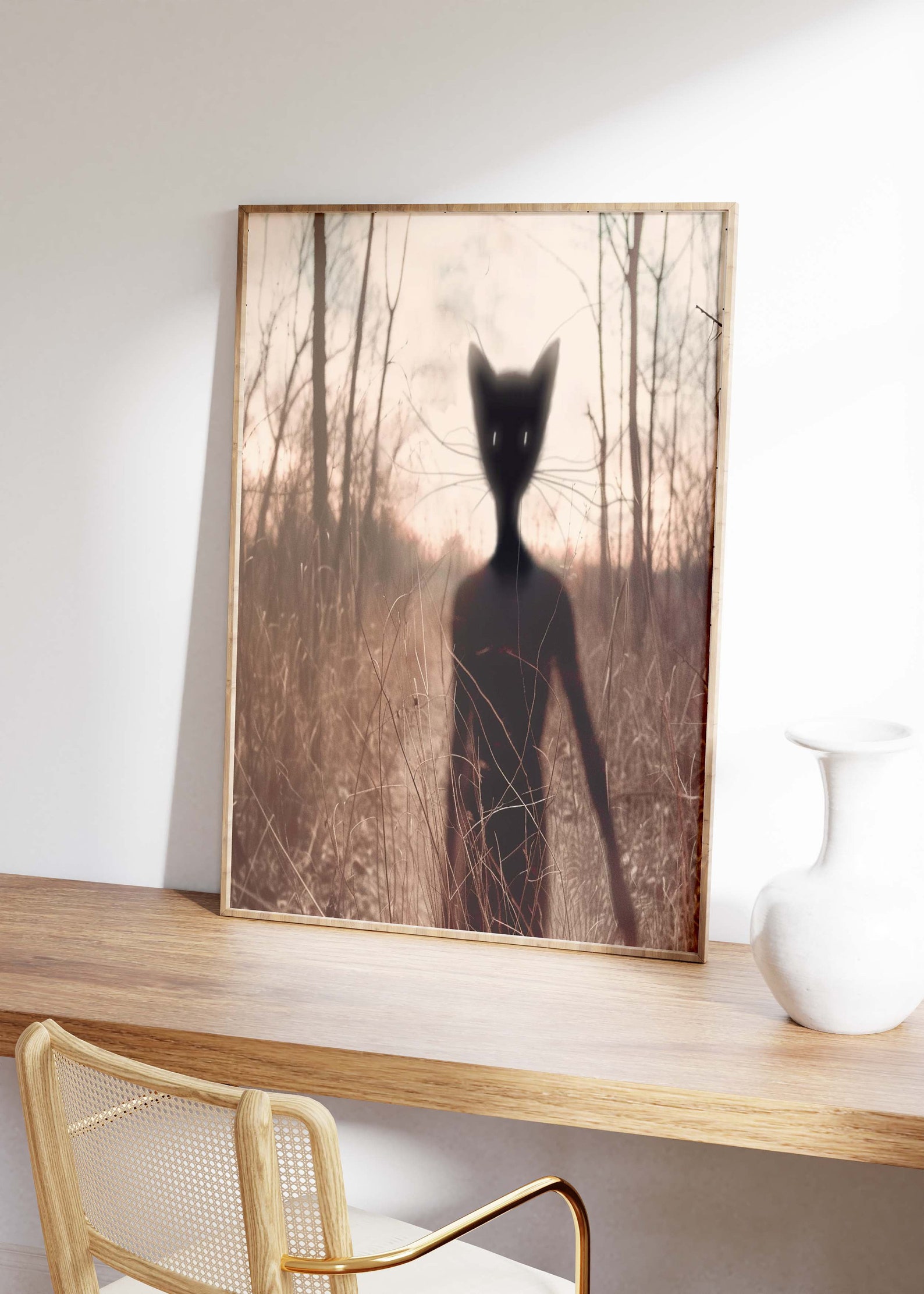 Slenderman Cat in the Forest Print, Funny Halloween Meme Poster ...