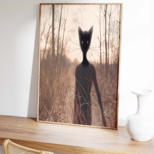Slenderman Cat in the Forest Print, Funny Halloween Meme Poster ...