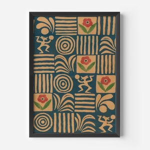 Vintage Textile Pattern Poster, Floral Pattern Print, Abstract Wall Art ...