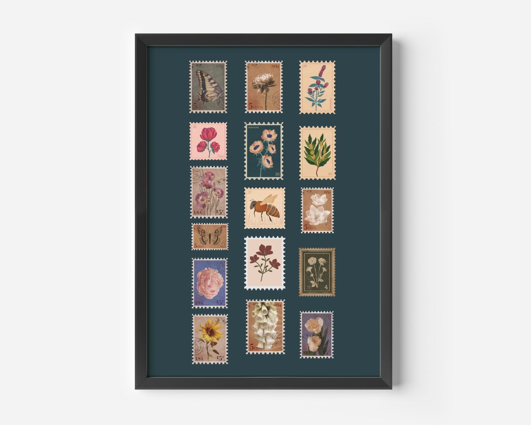 Vintage Stamps Poster, Retro Stamp Collage, Trendy Stamp Collection ...