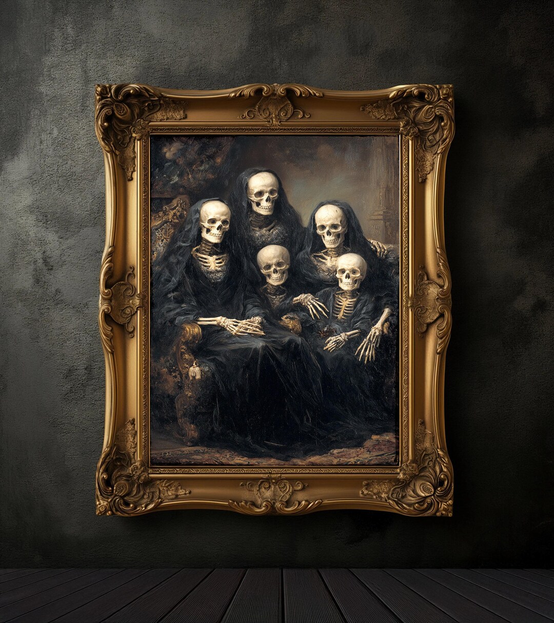 Skeleton Family Portrait Art Poster, Spooky Halloween Wall Decor - Etsy