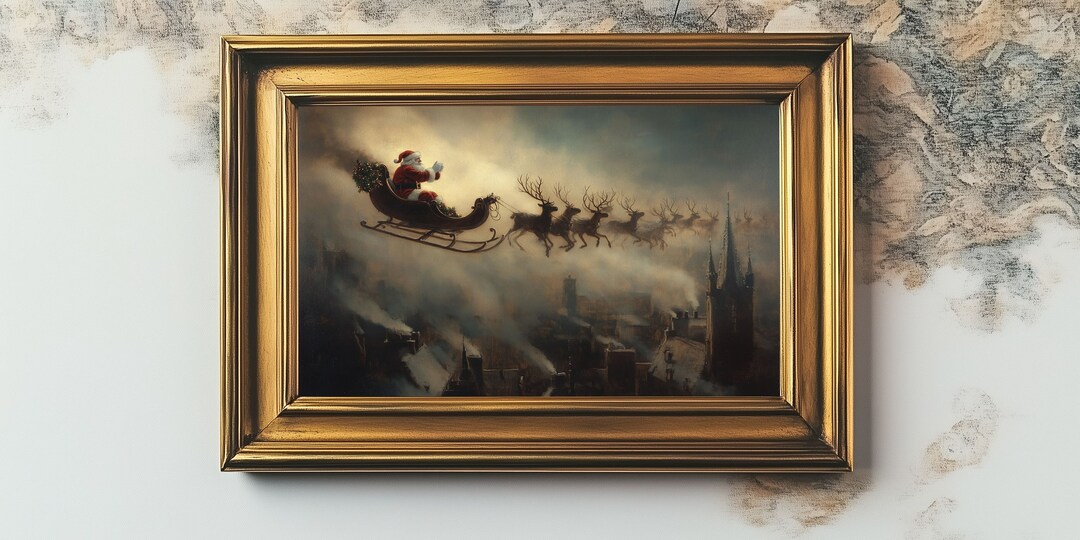 Vintage Santa Sleigh Poster, Moody Christmas Wall Art - Etsy